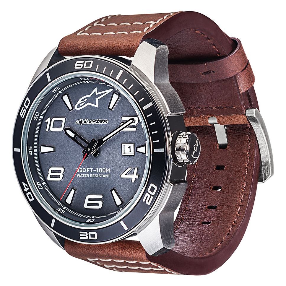 Montre Alpinestars TECH 3H - GREY - LEATHER STRAP BROWN - Sportswear ...
