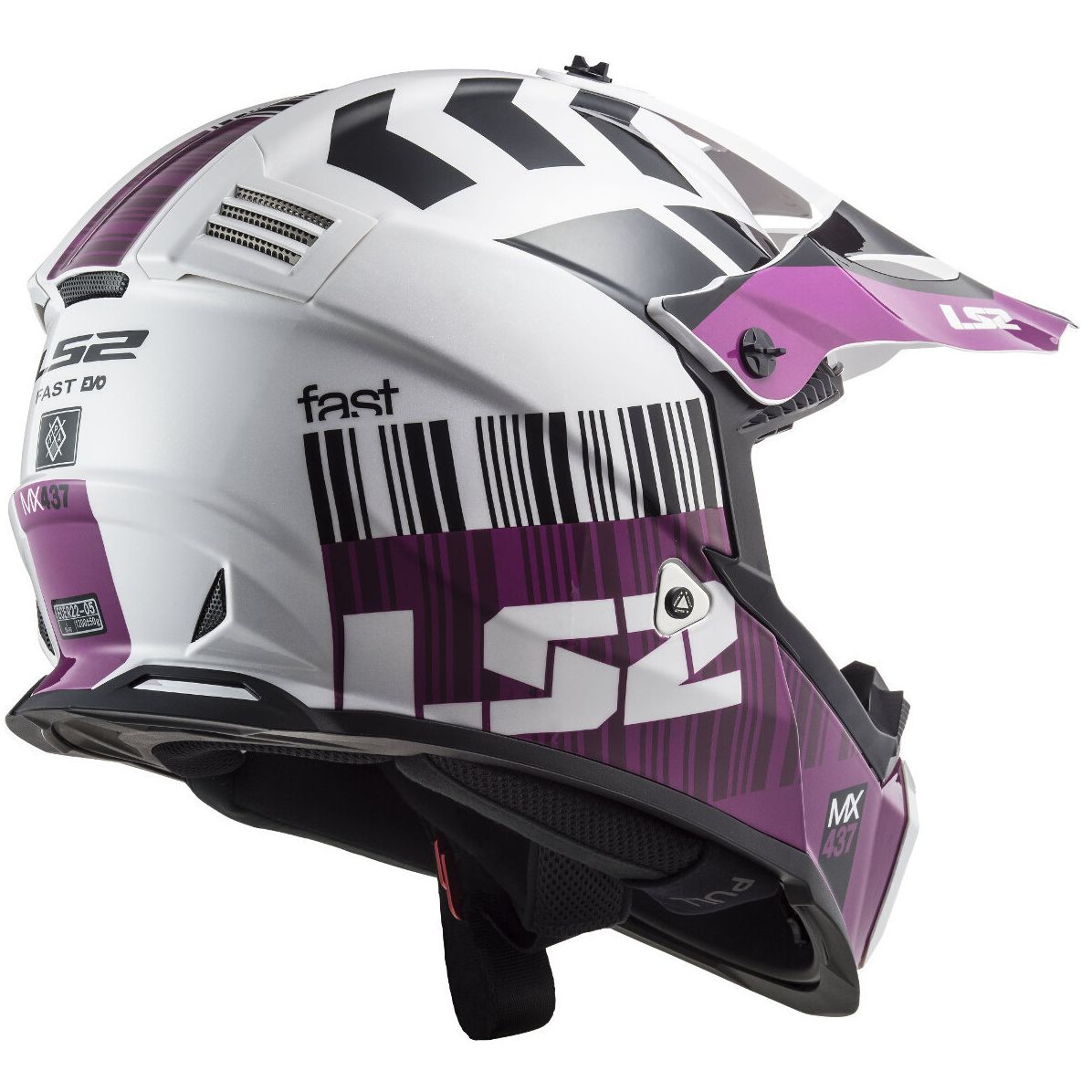 Casque cross LS2 MX437 - FAST EVO - XCODE - WHITE VIOLET - Casque cross - Motoblouz.com
