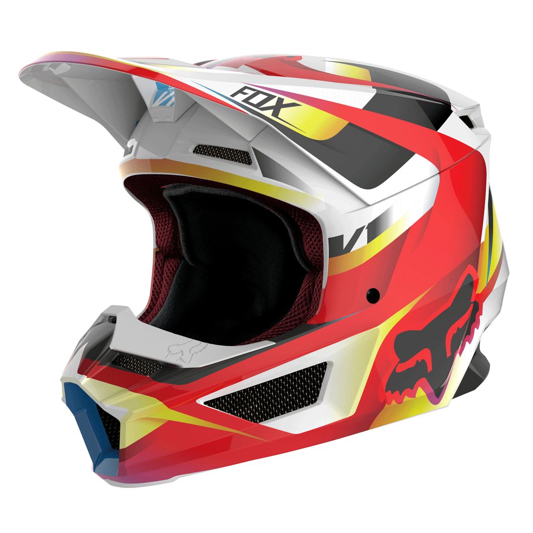 Casque cross Fox V1 YOUTH - MOTIF - RED WHITE - Pilote tout terrain ...